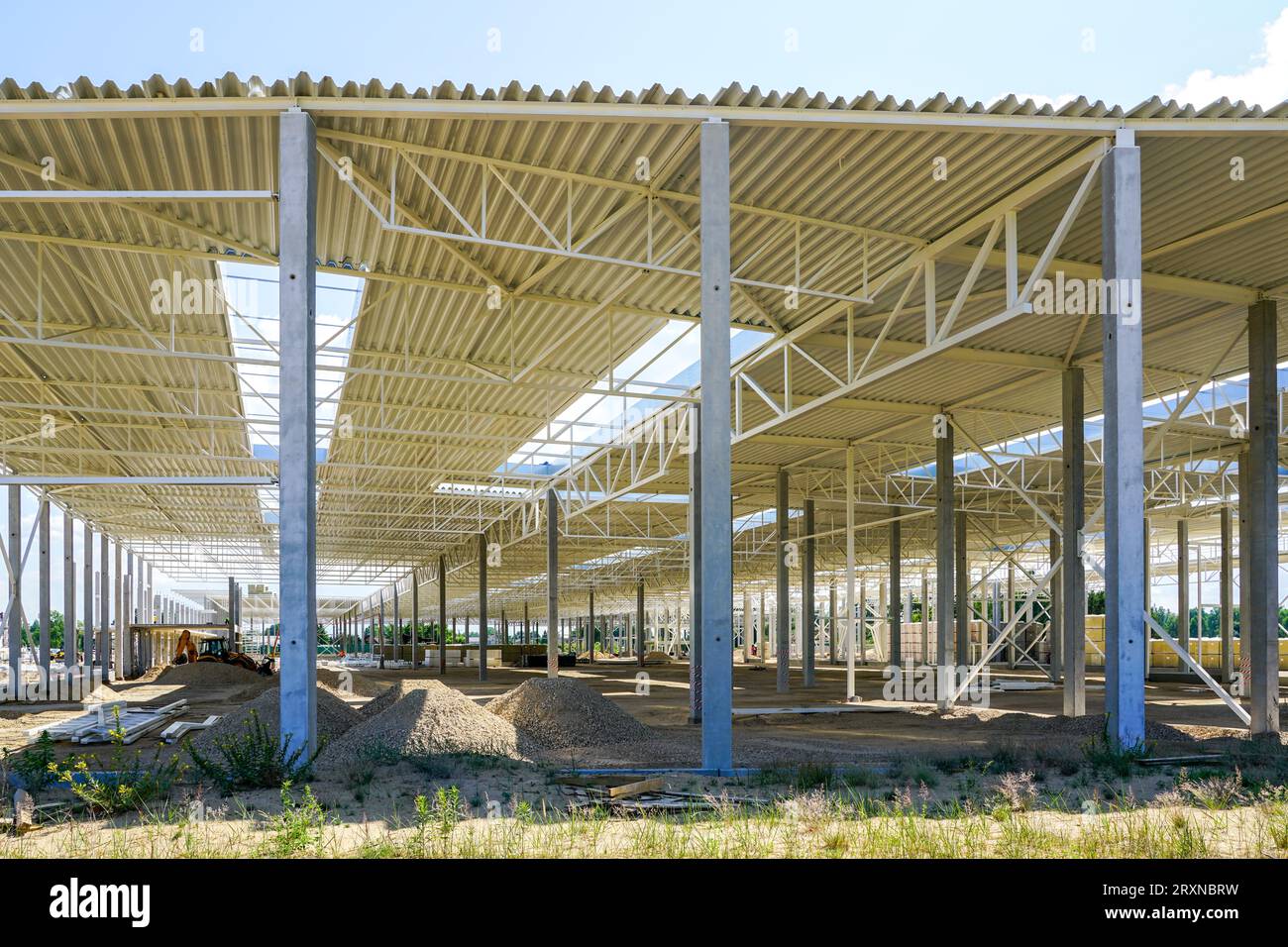 The structural steel structure of a new commercial building on ...