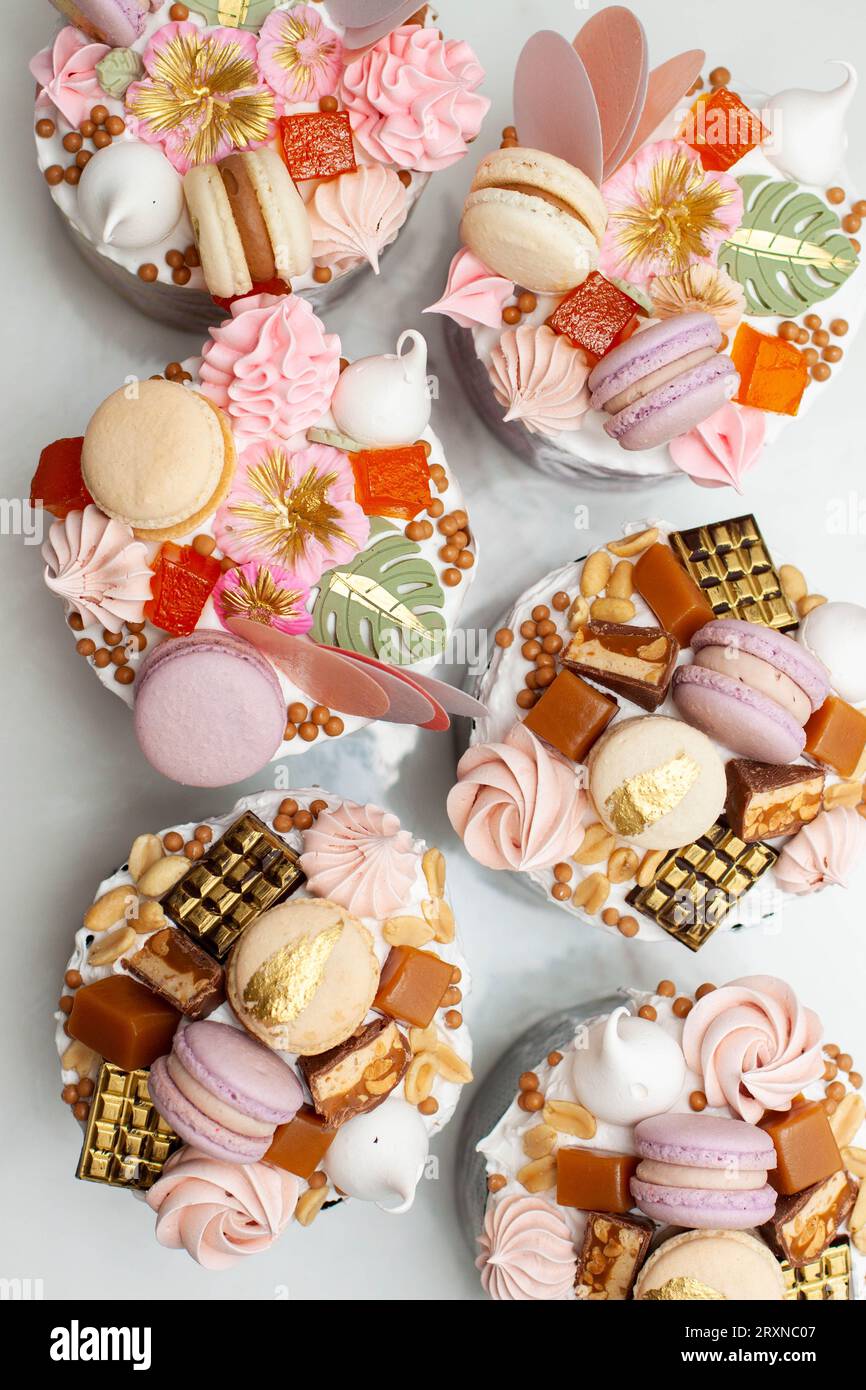 Set of beautiful traditional orthodox cakes decorated with glaze ...