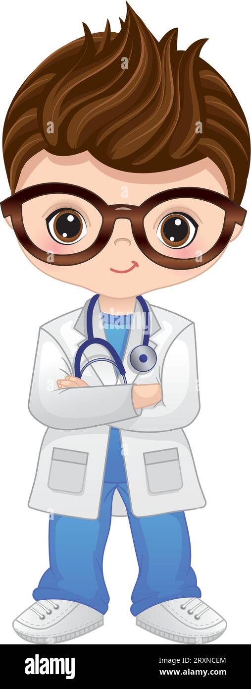 Vector Cartoon Cute Little Doctor with Stethoscope Stock Vector Image ...