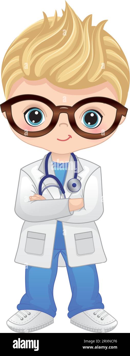 Vector Cartoon Cute Little Doctor with Stethoscope Stock Vector Image ...