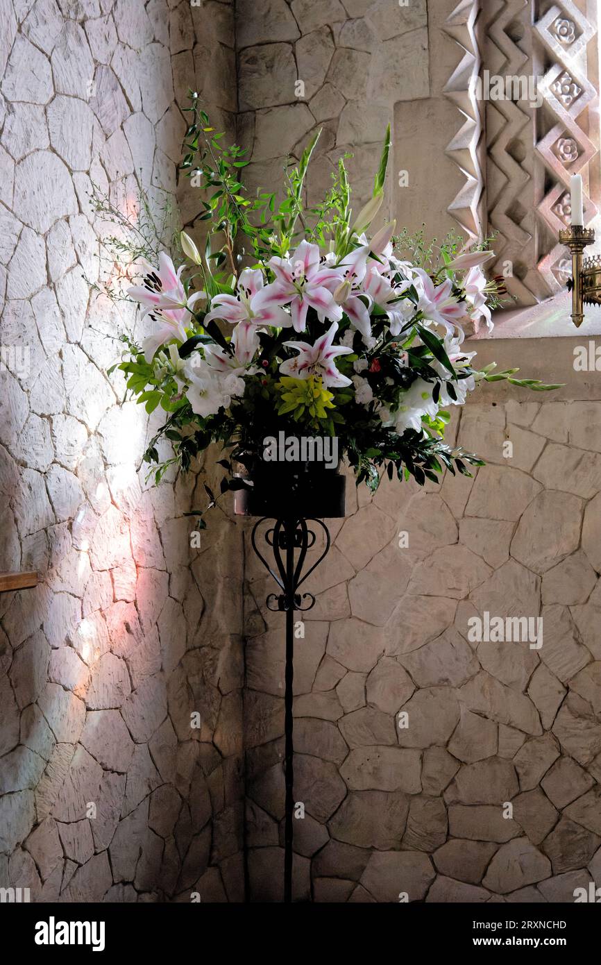 interesting lighting on flower arrangement at Hawkley Church Stock ...