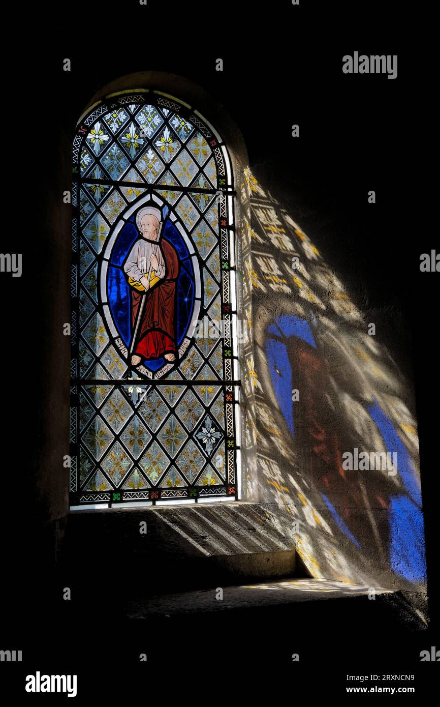 Stained Glass Window reflections at Hawley Church Stock Photo - Alamy