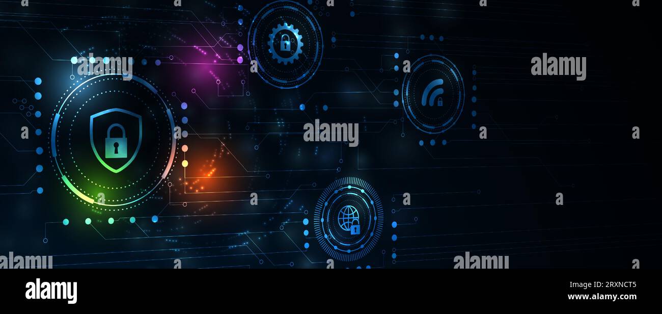 internet digital syber security technology concept for business background. Lock on circuit ...