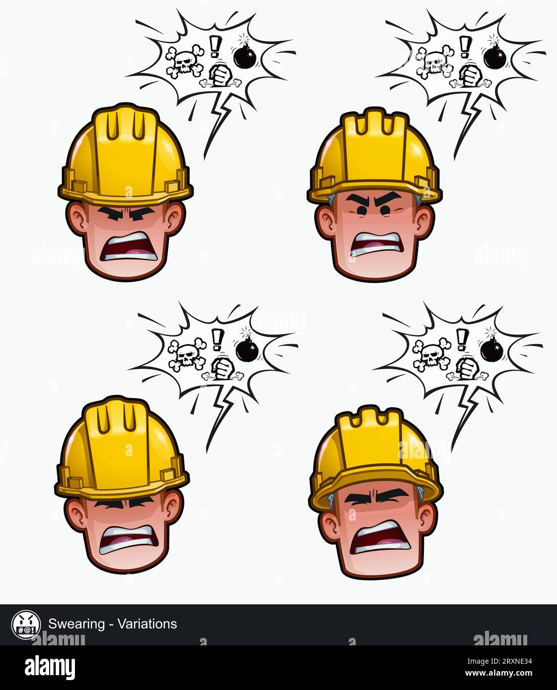 Icon set of a construction worker face with Swearing emotional ...