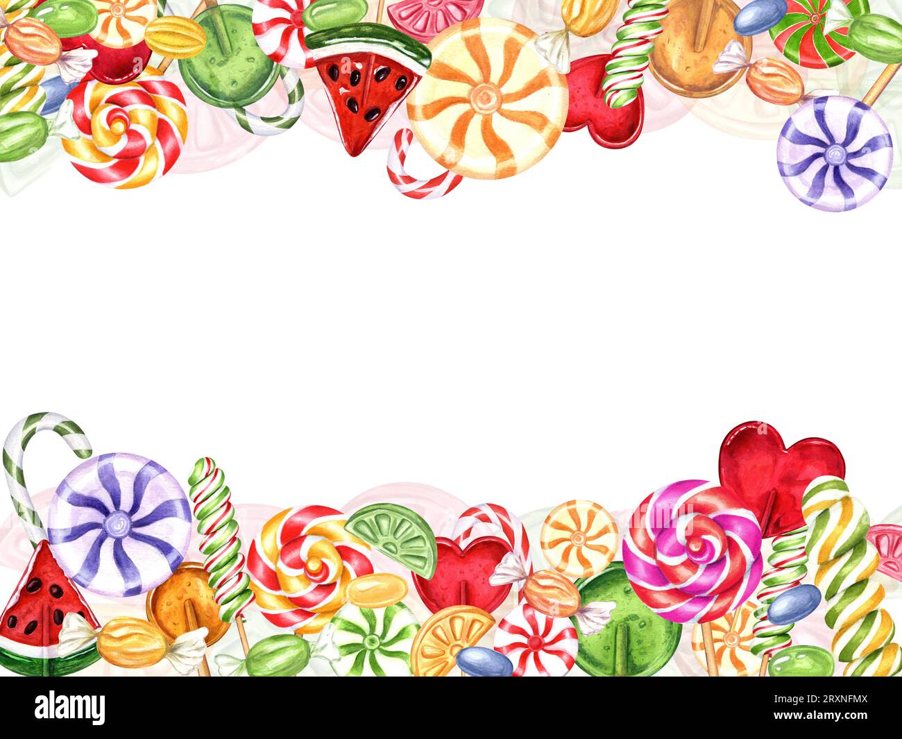 Horizontal frame with mix colorful lollipops. Spiral lollipop, circle ...