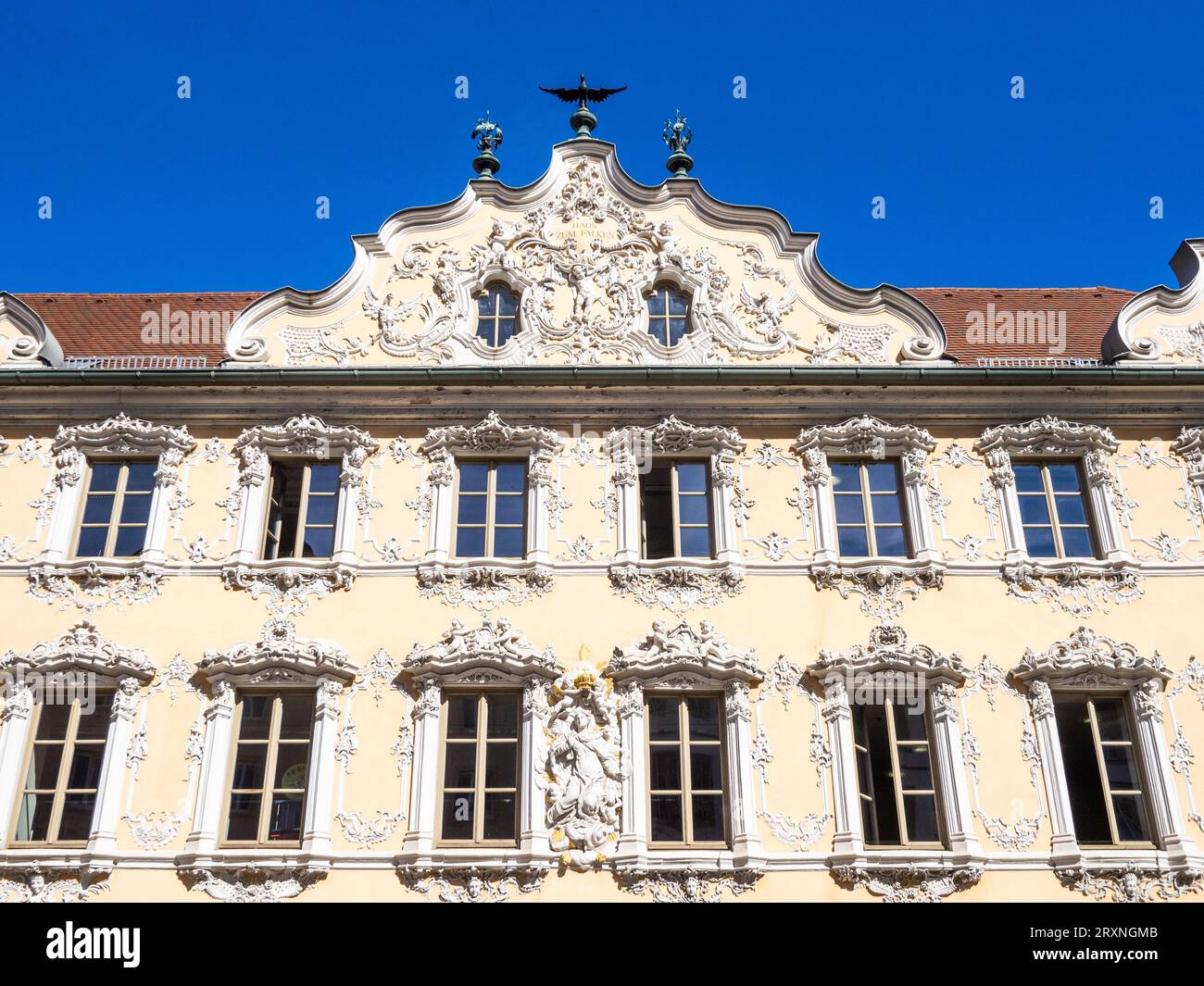 Facade view of the Falkenhaus with stucco facade in rococo style in the ...