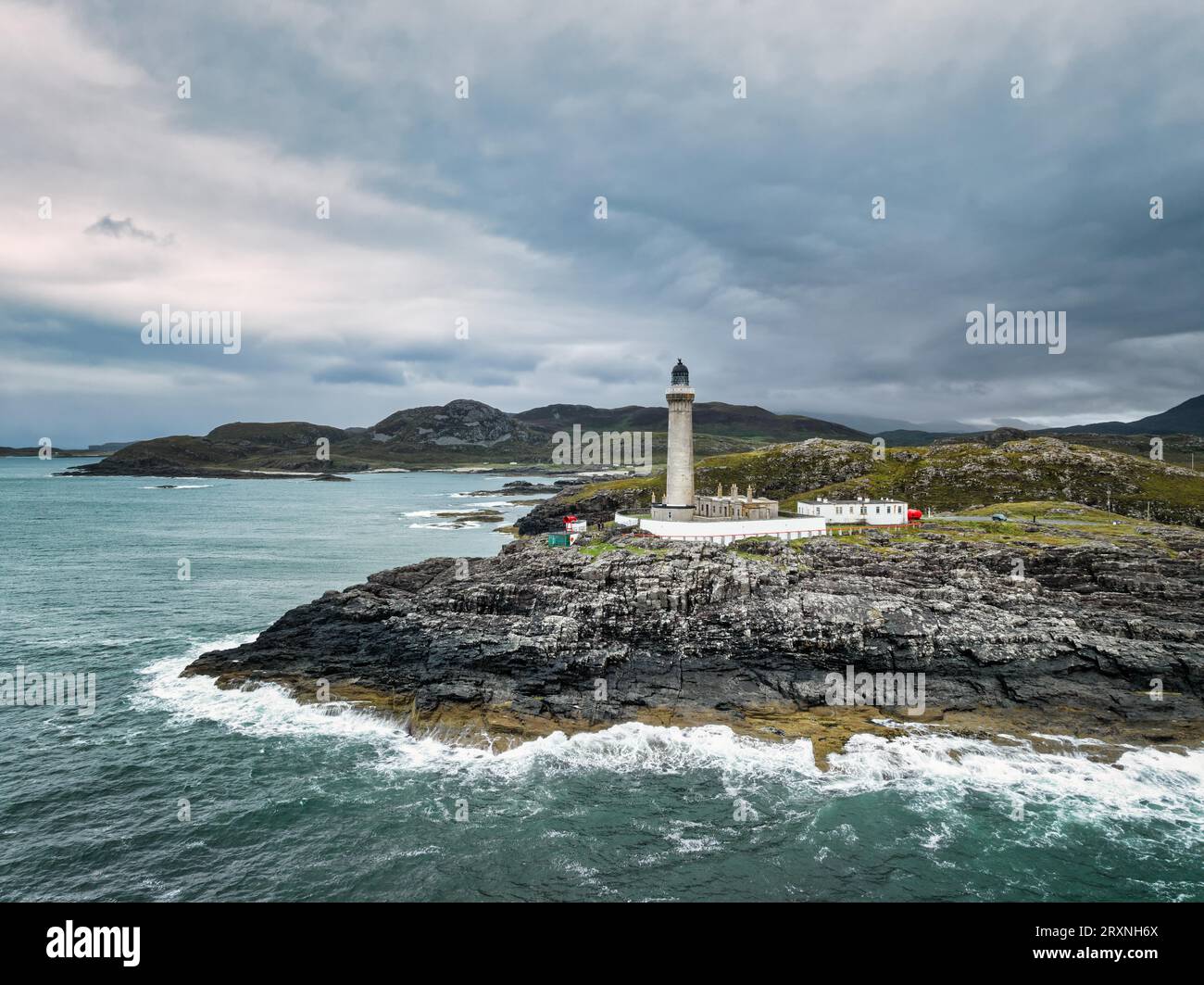 Aerial view of Ardnamurchan Point with the 35 metre high lighthouse, at ...