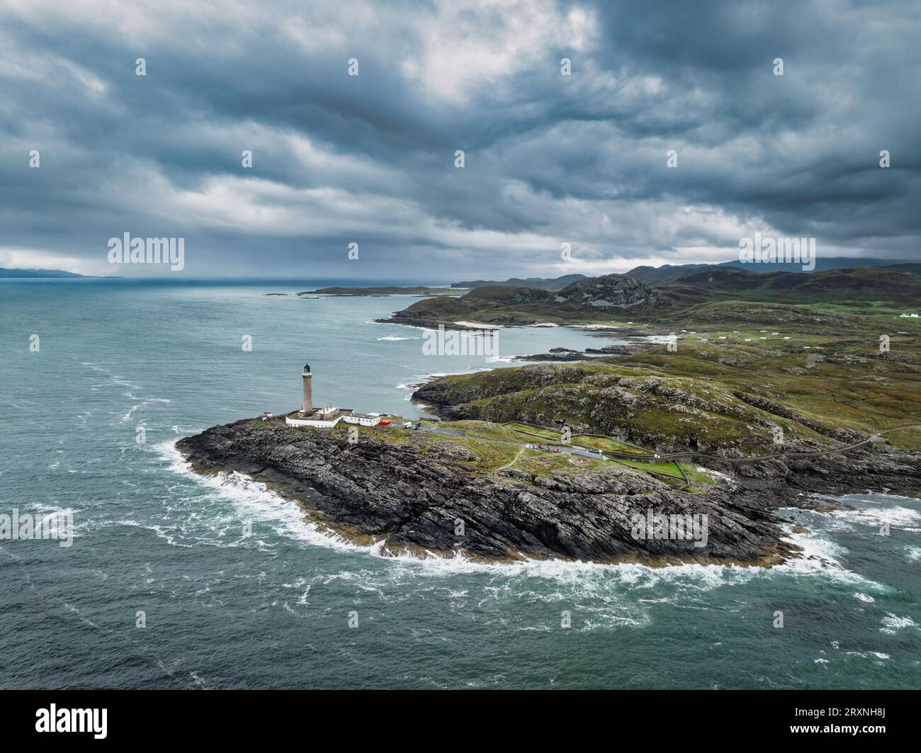 Aerial view of Ardnamurchan Point with the 35 metre high lighthouse, at ...