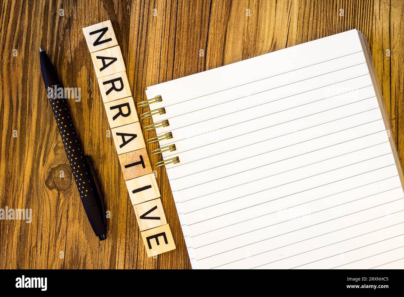 Narrative flat lay made of laser-engraved letters with blank line ...