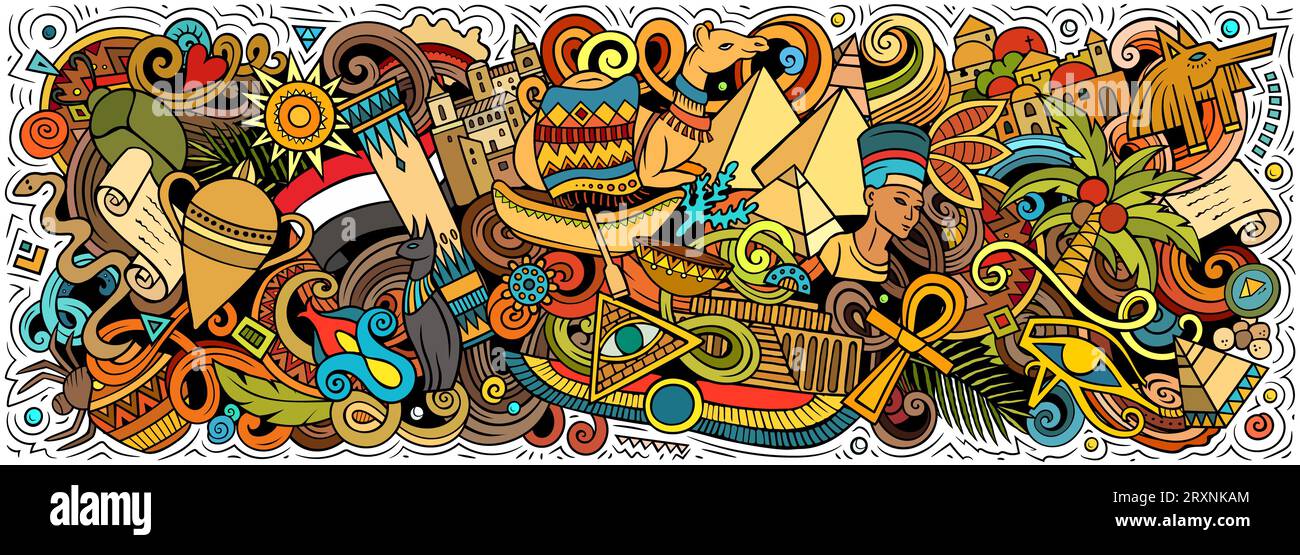 Vector illustration with Egypt theme doodles. Vibrant and eye-catching ...