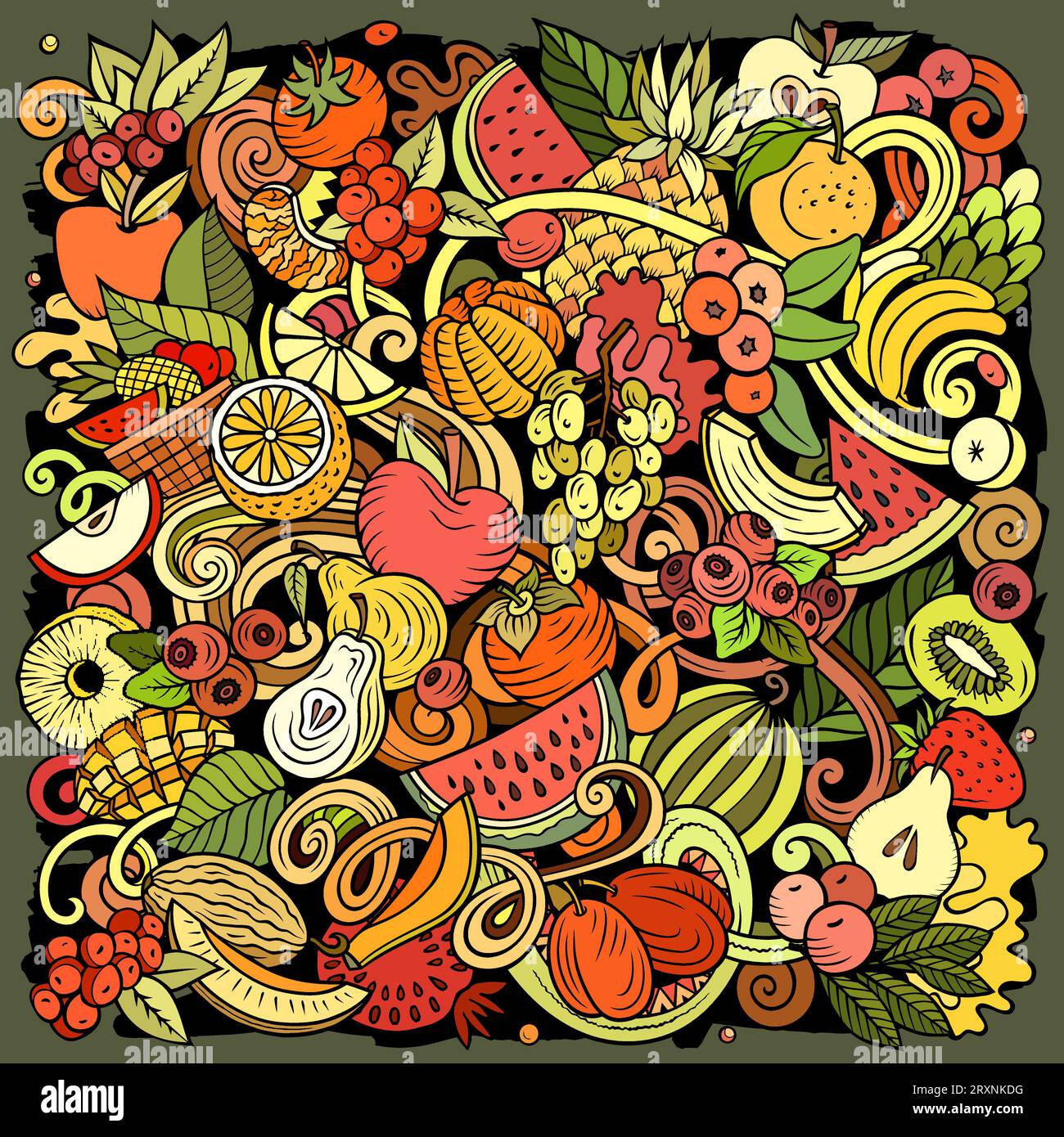 Fresh Fruits cartoon vector doodles illustration. Nature food elements ...