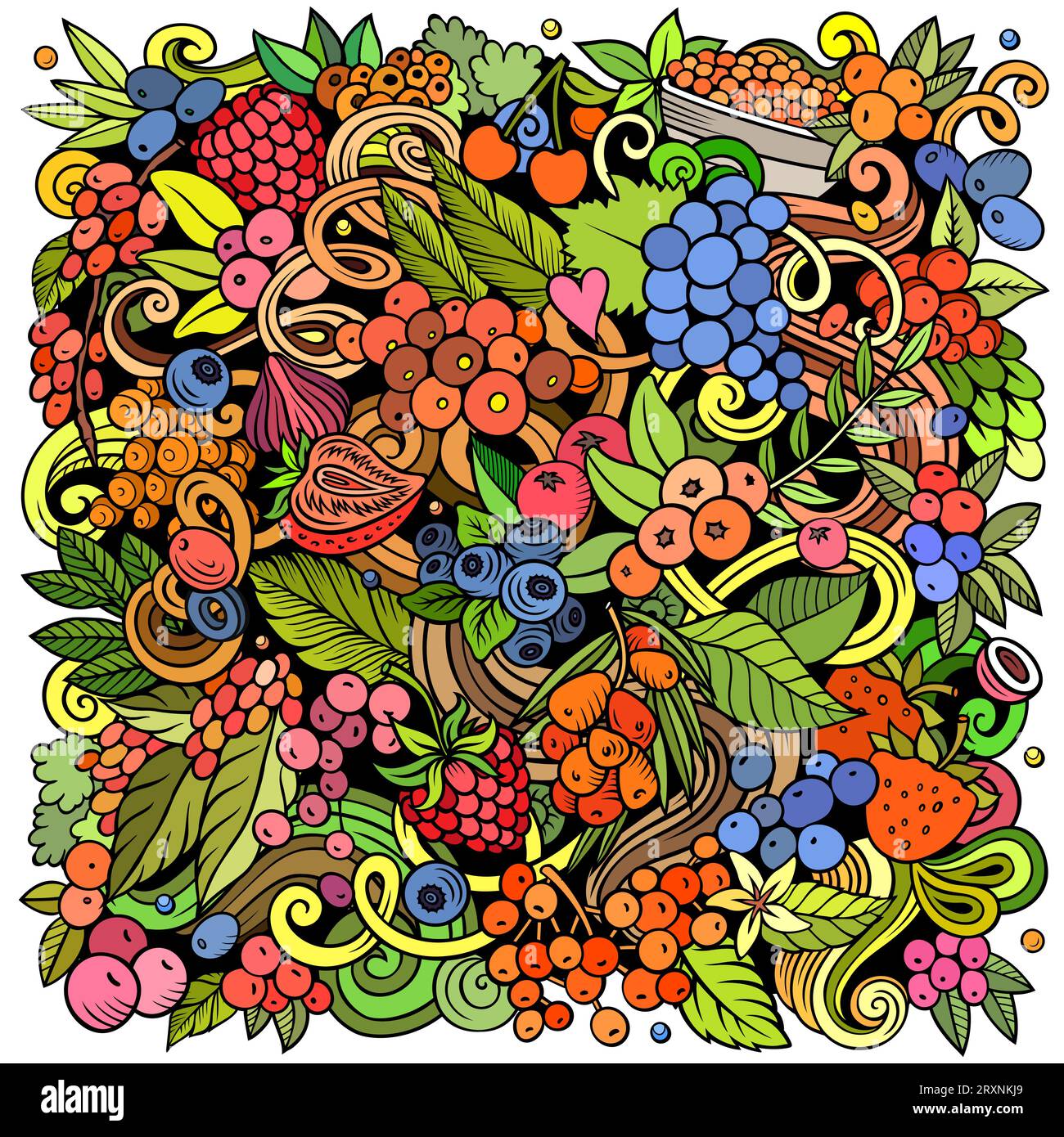 Berry Fruits cartoon vector doodles illustration. Nature food elements ...
