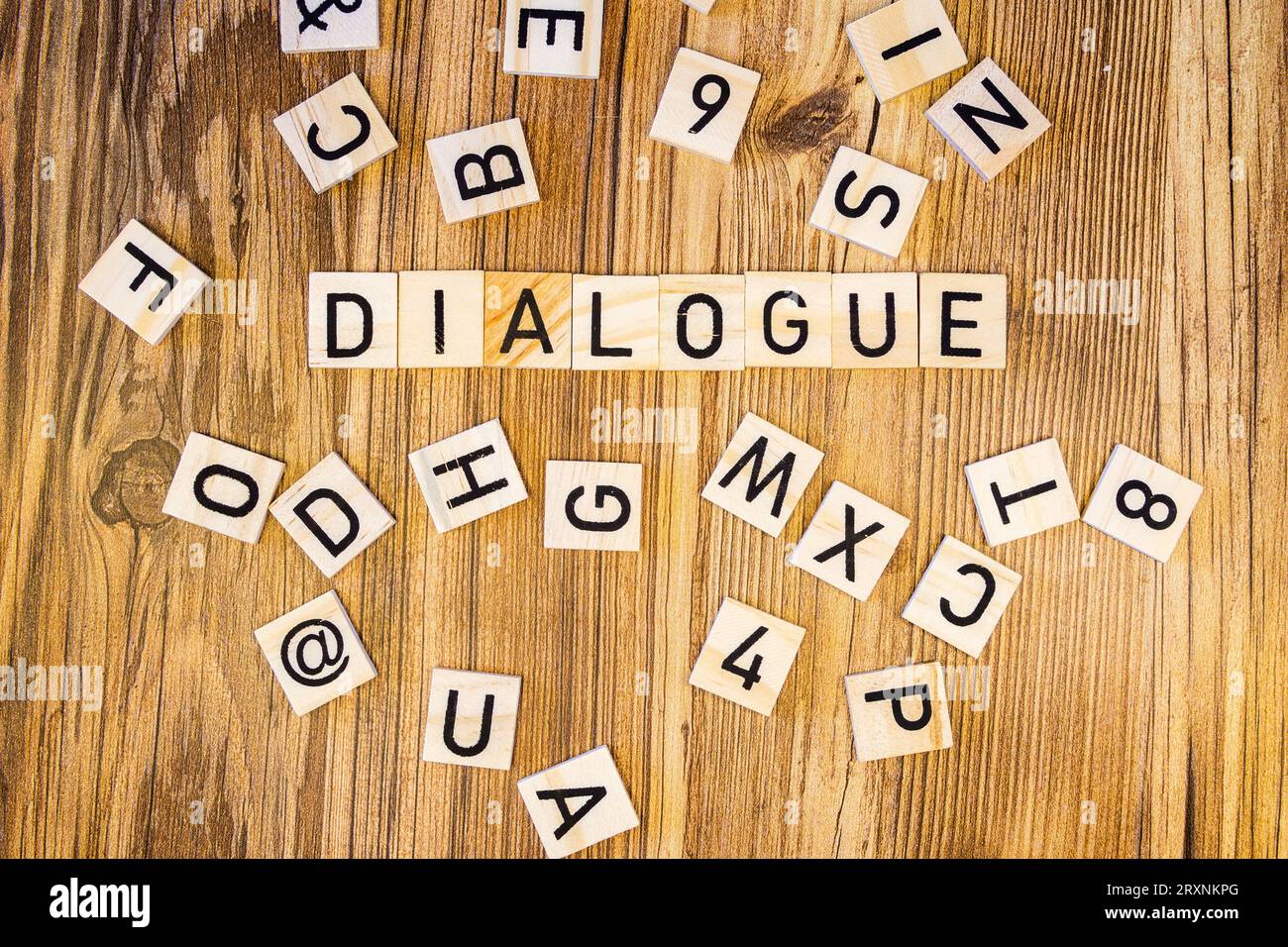 Dialogue flat lay scattered letters Stock Photo - Alamy