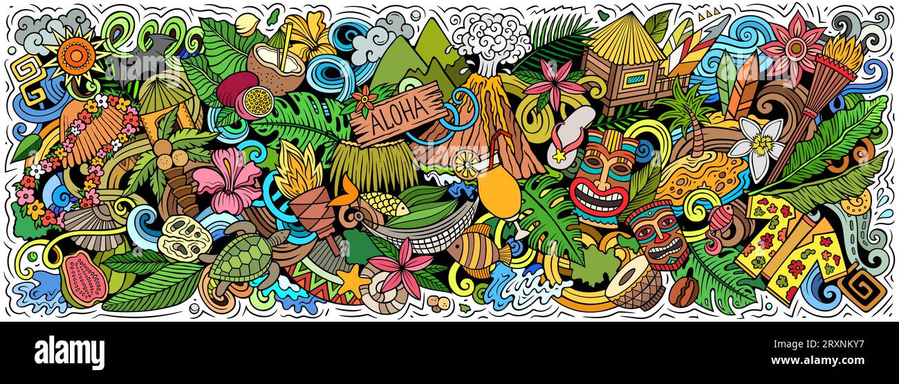 Hawaii doodle cartoon funny banner Stock Vector Image & Art - Alamy