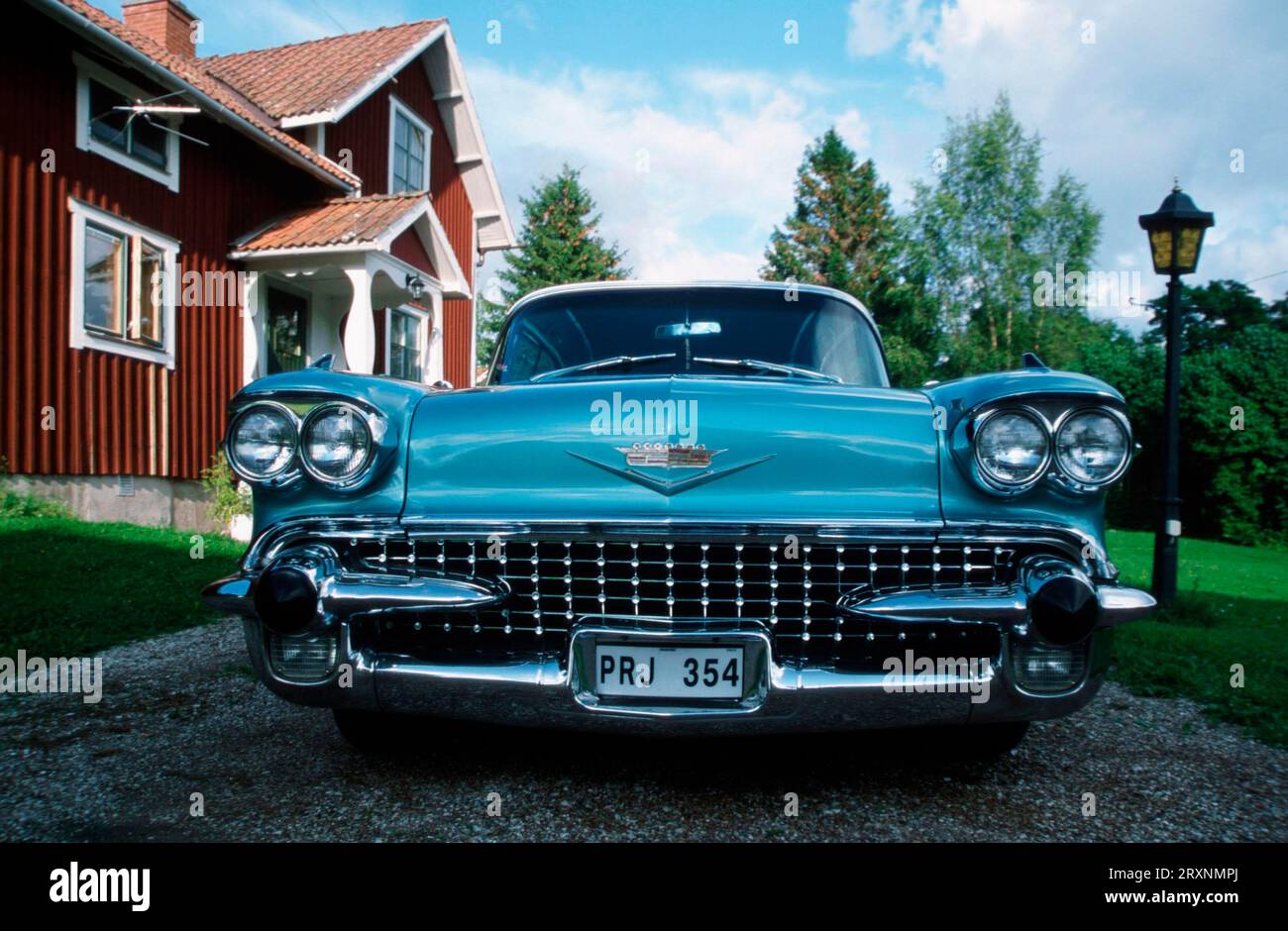 Vintage car in front of a house, Rattvik, Sweden, Raettvik Stock Photo ...