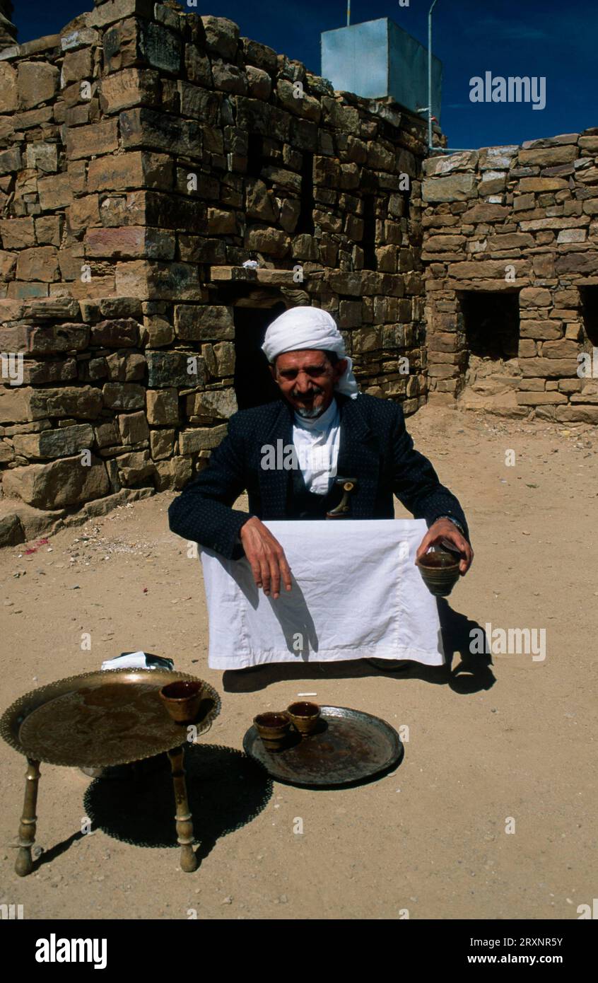 Man with turban making tea, Thula, Yemen, Man with turban making tea ...