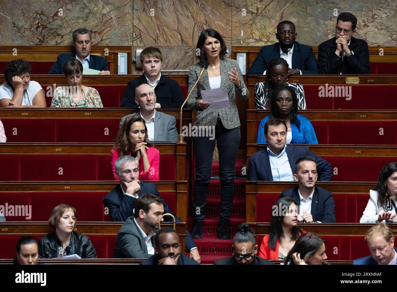 Paris, France. 26th Sep, 2023. LFI deputy Aurelie Trouve during a ...