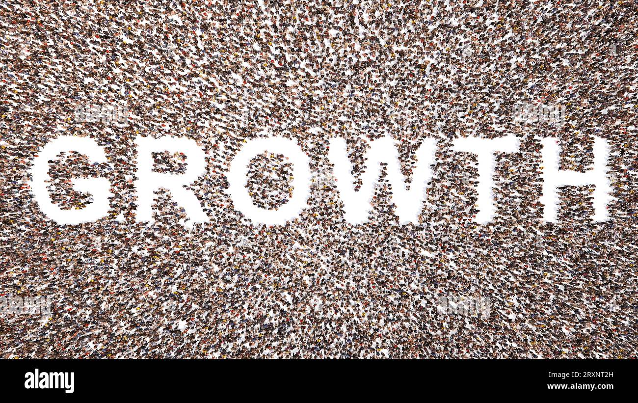 Concept or conceptual large community of people forming the word GROWTH ...