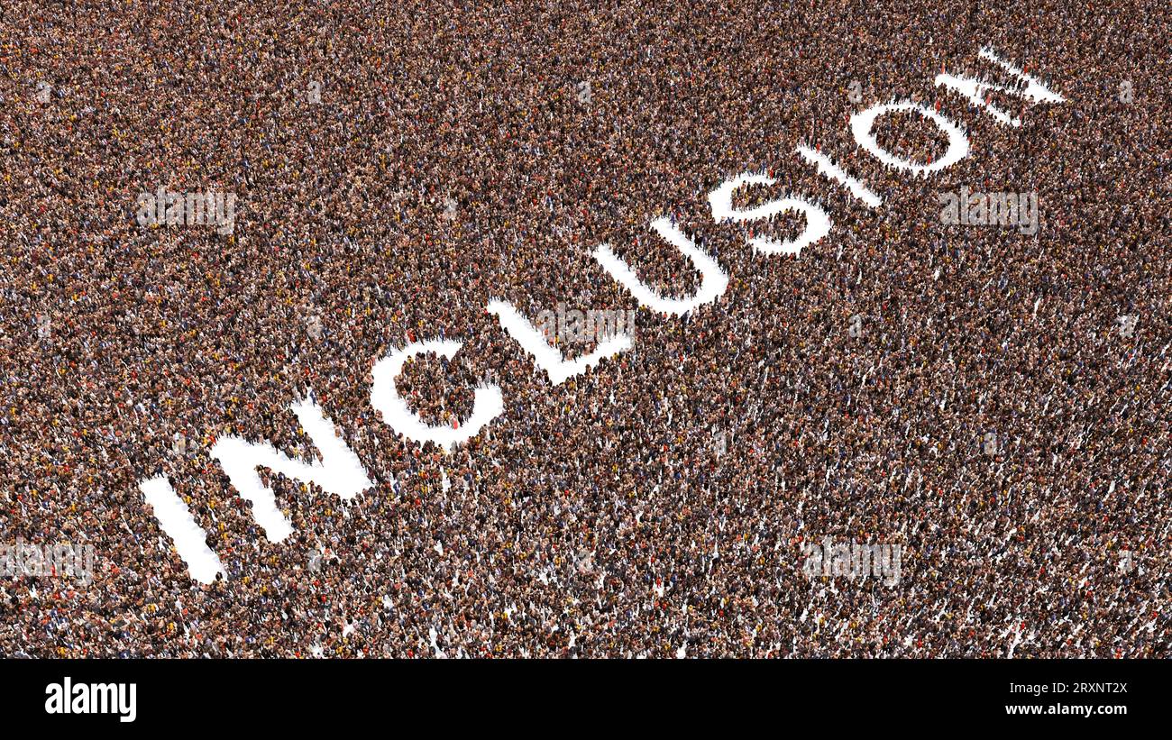 Concept or conceptual large community of people forming INCLUSION word ...