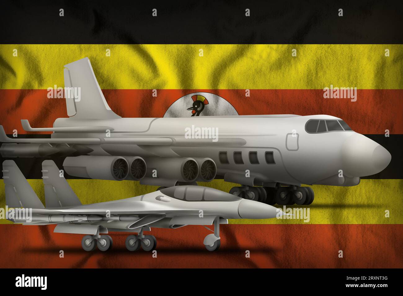 air forces on the Uganda flag background. Uganda air forces concept. 3d ...