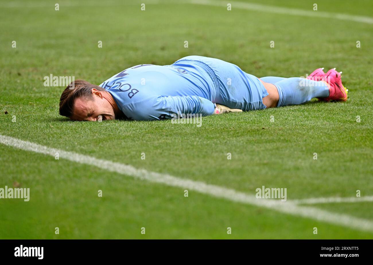 Goalkeeper Manuel Riemann VfL Bochum BOC (01) is injured on the pitch ...