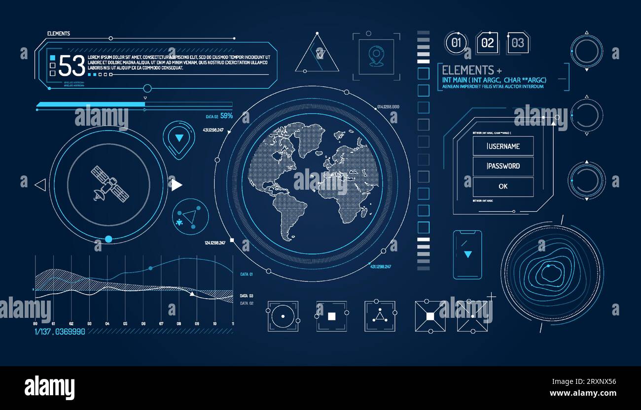 Set of infographic elements about satellite and data input Stock Vector ...