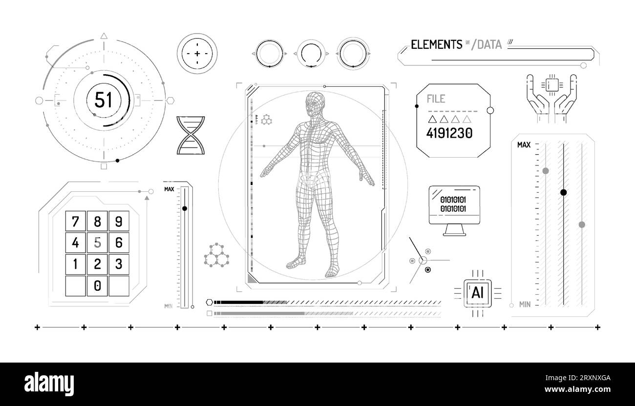 Set of infographic elements about DNA research and digital technologies ...