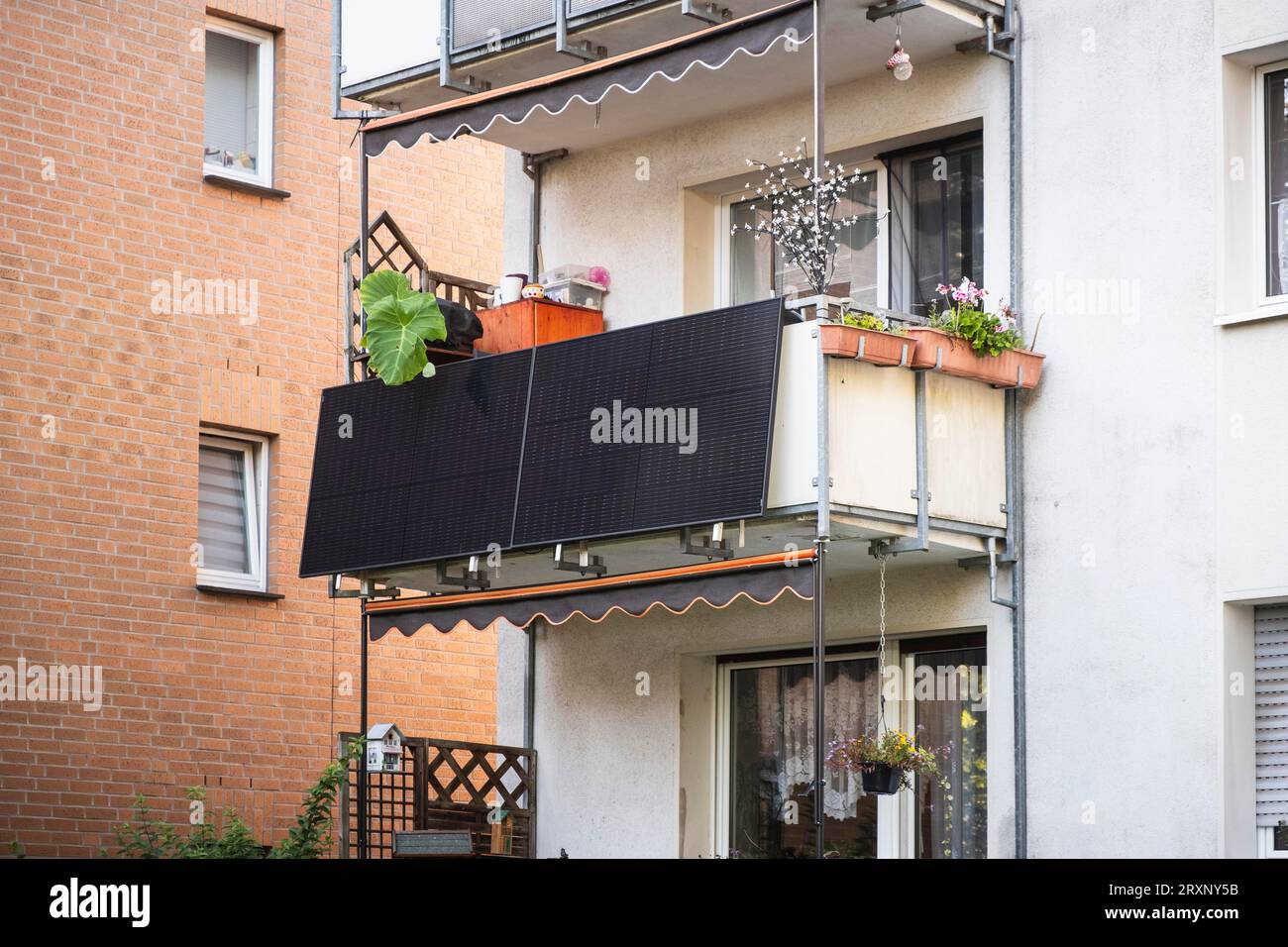 Balcony power plant Solar panel on a balcony in Hilden, Germany Stock ...