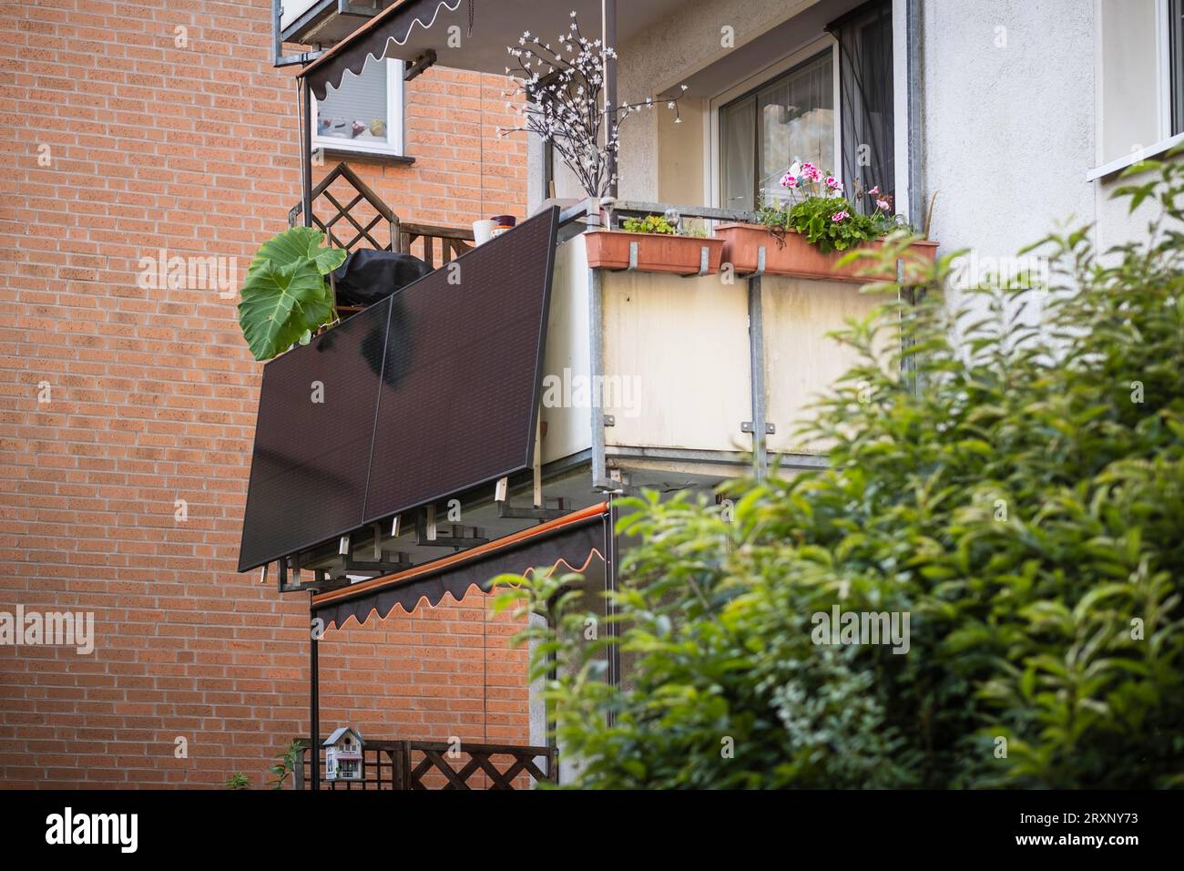 Balcony power plant Solar panel on a balcony in Hilden, Germany Stock ...