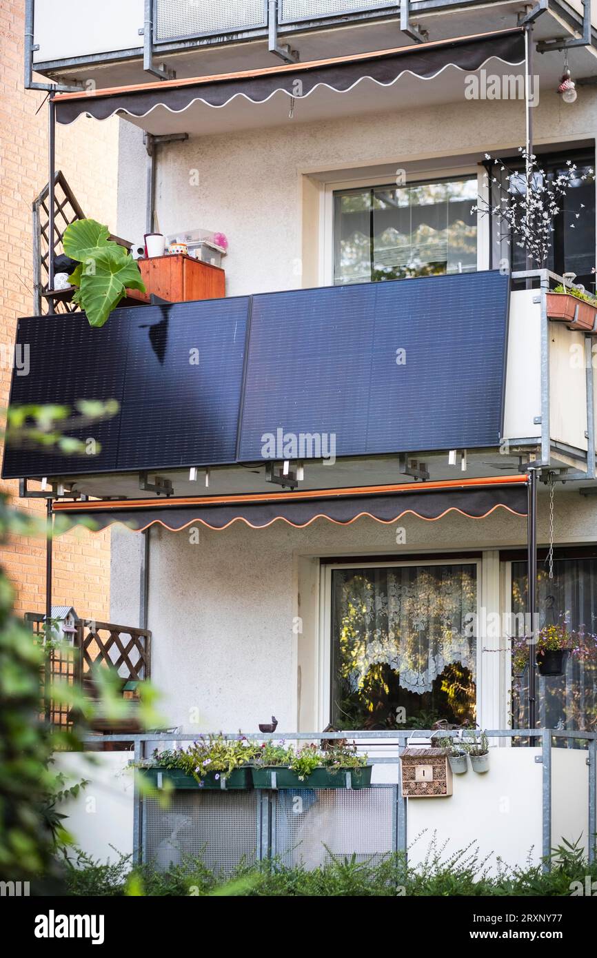 Balcony power plant Solar panel on a balcony in Hilden, Germany Stock ...