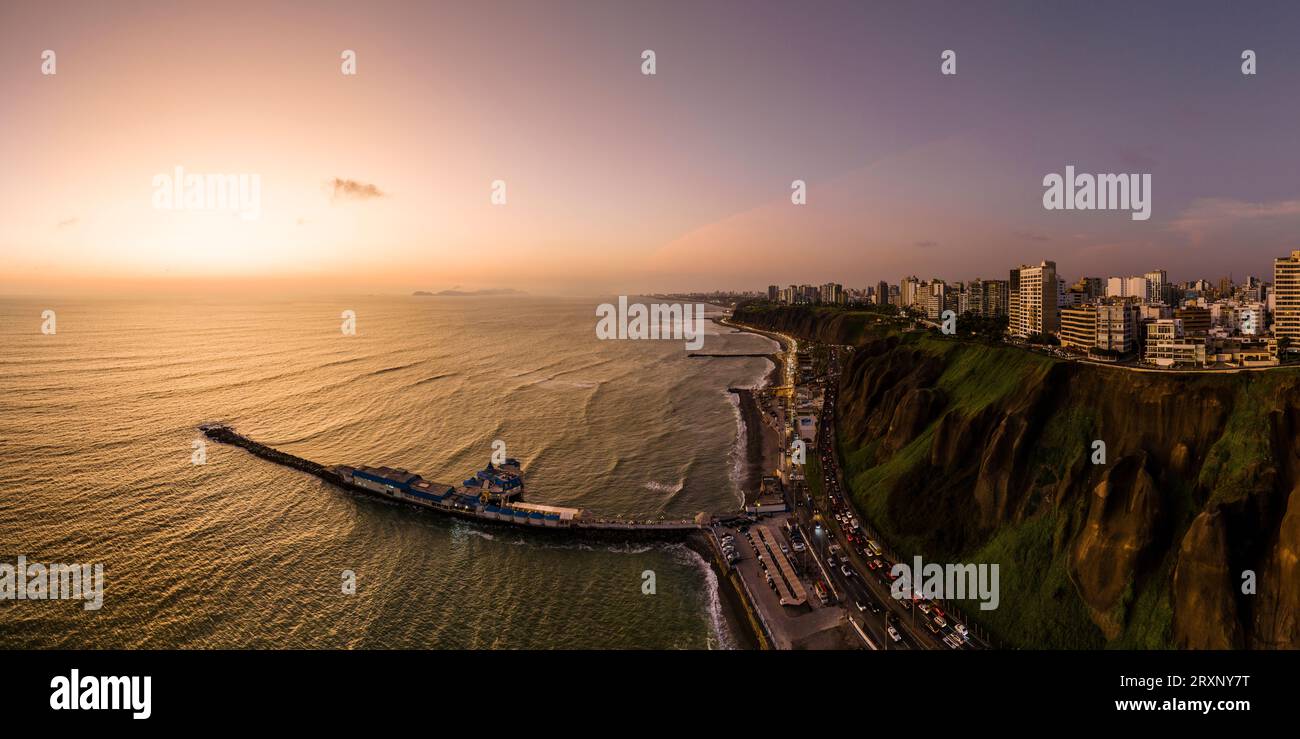 Aerial view of Miraflores district at dusk, Lima, Lima Province, Peru Stock Photo - Alamy
