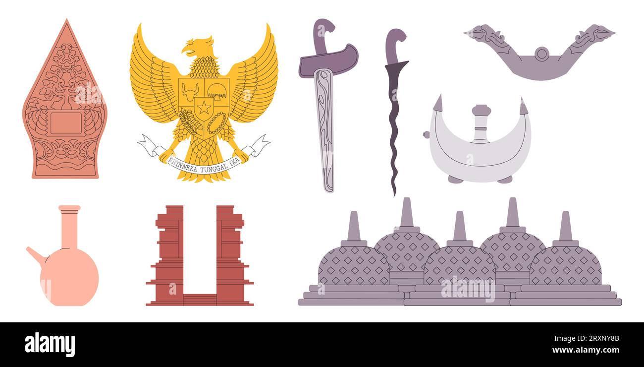 Indonesia symbol object of cultural set collection from keris borobudur ...