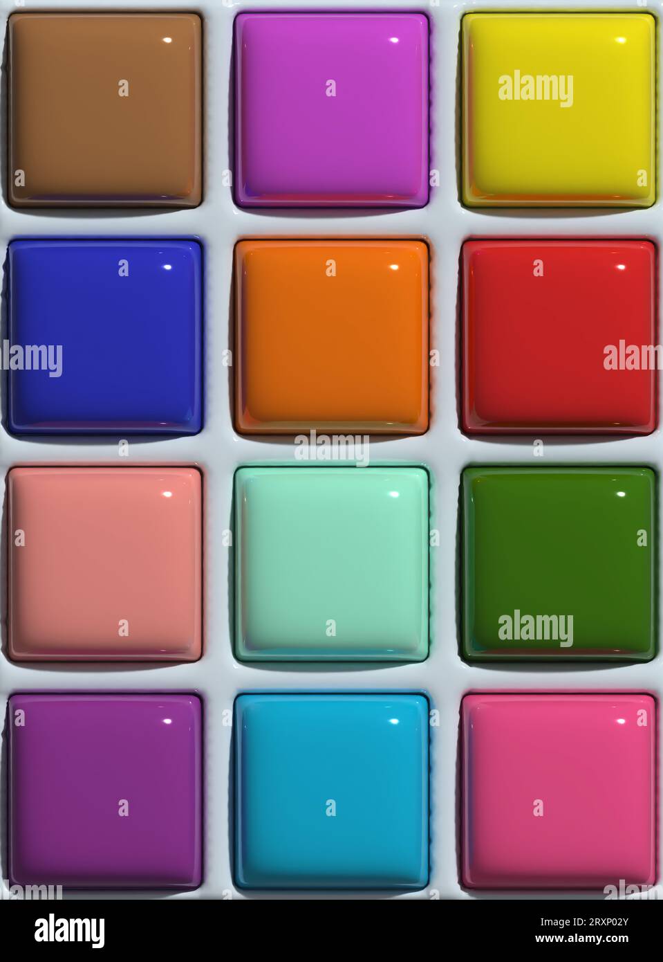 Multi-colored squares, inflated figures. 3D rendering illustration ...