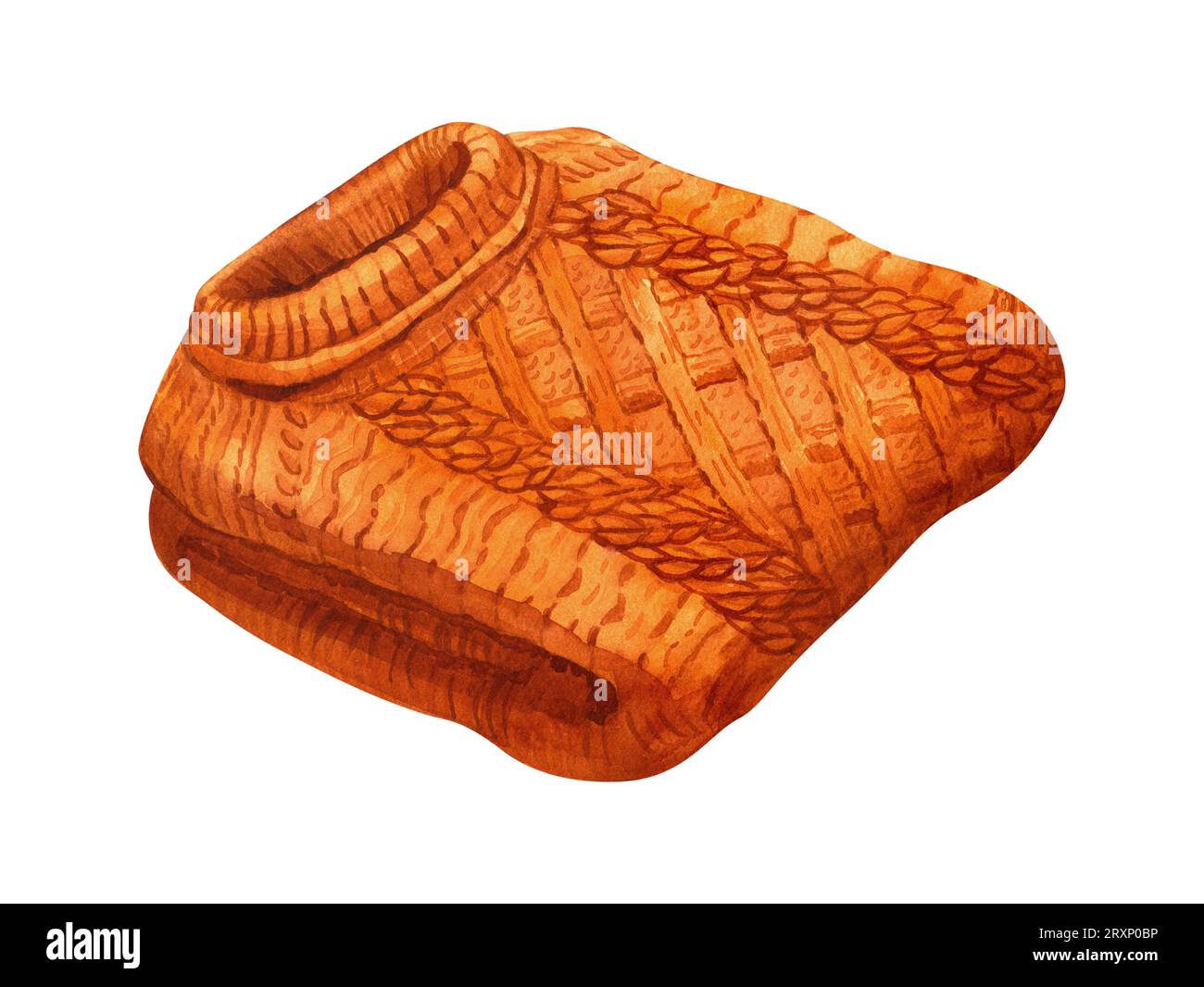 Watercolor clean laundered, neatly folded orange knitted sweater ...