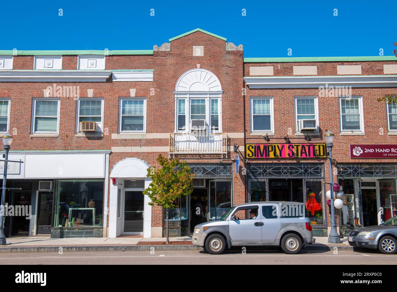 Historic commercial buildings on Great Plain Avenue at Highland Avenue ...