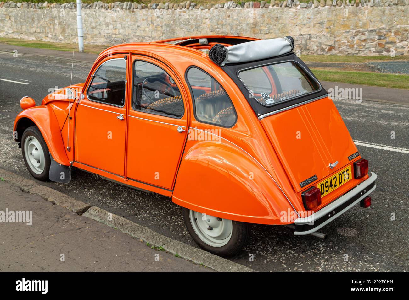 An Orange Citroën 2CV6 Special parked in a street in Fife, Scotland ...