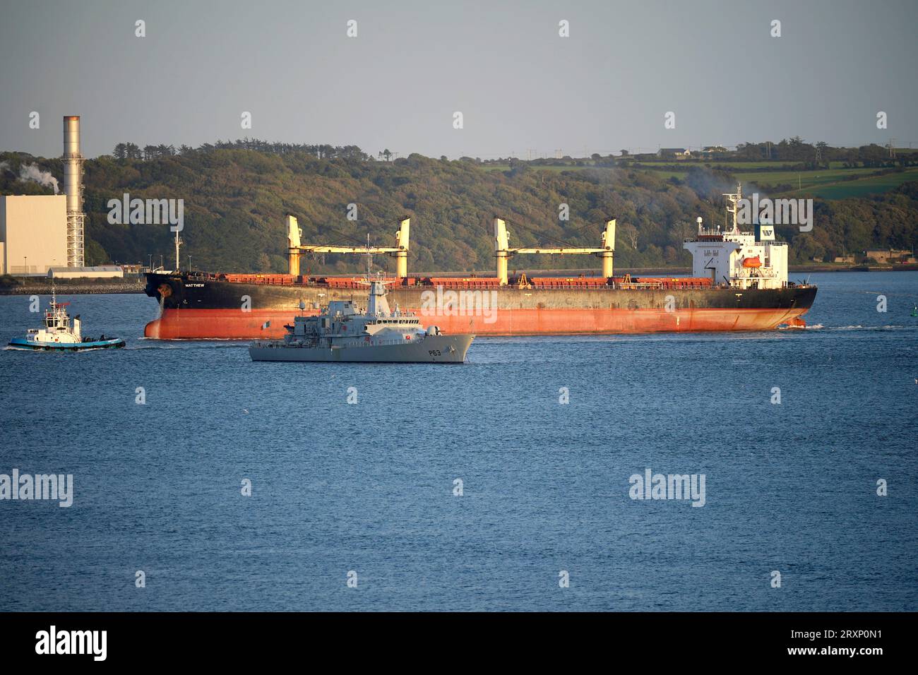 A cargo vessel named MV Matthew is escorted into Cobh in Cork by the ...