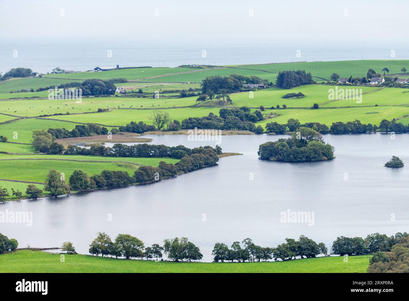 Loch Kindar seen from the Waterloo monument near New Abbey, Dumfries ...