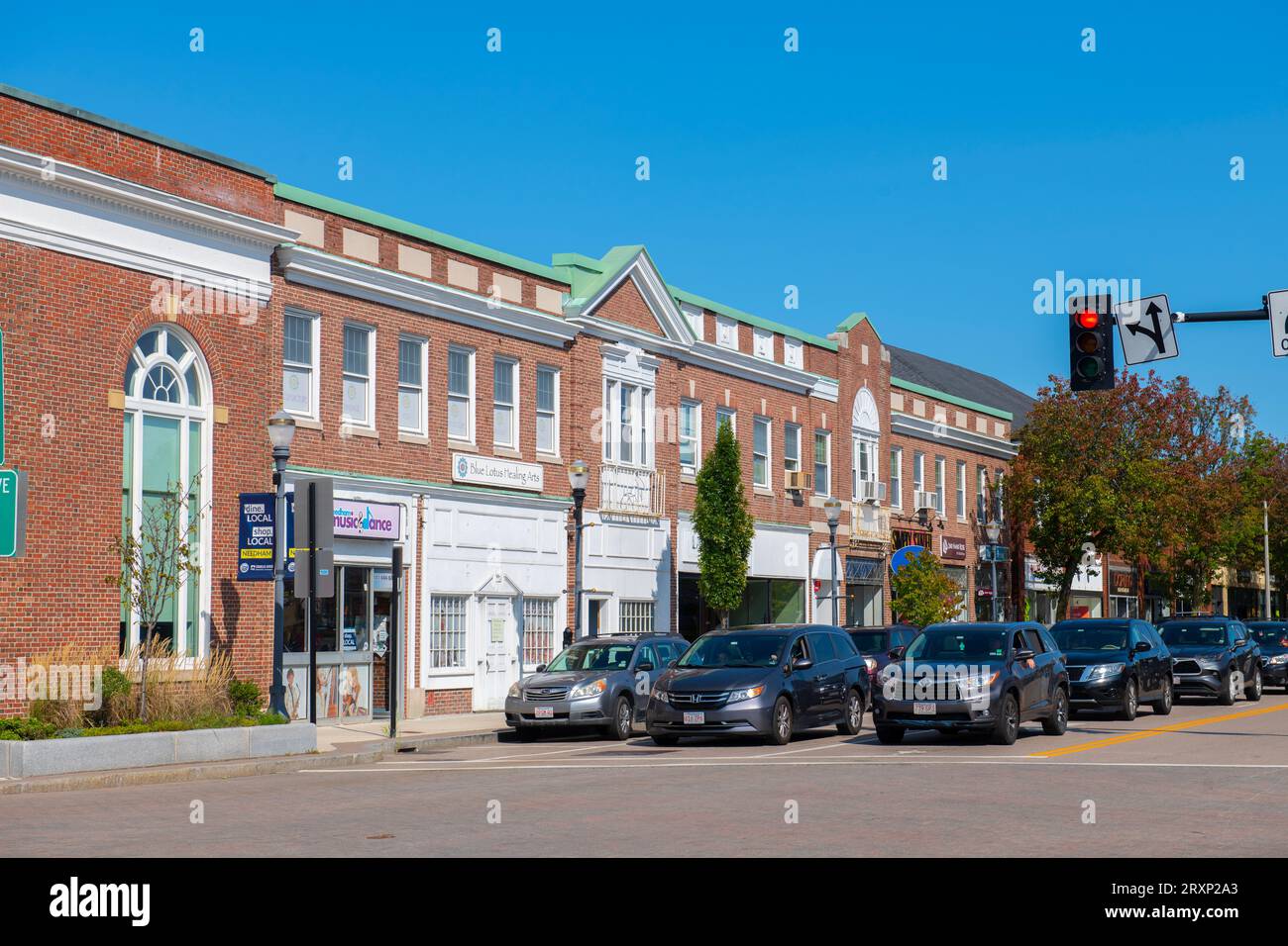 Historic commercial buildings on Great Plain Avenue at Highland Avenue ...