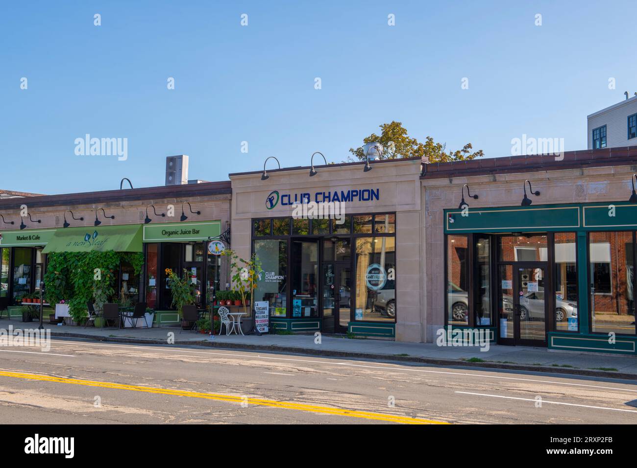 Historic commercial buildings on Great Plain Avenue at Highland Avenue ...