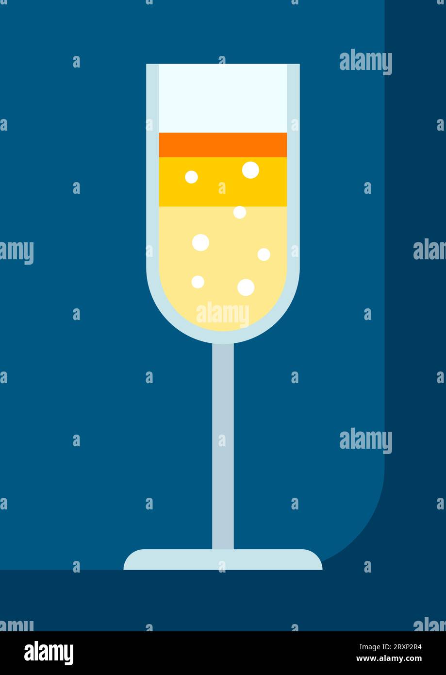 Champagne beverage in glass. Alcoholic drink illustration Stock Vector ...