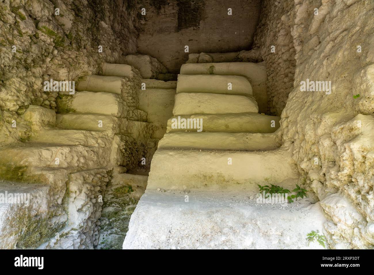 Excavation showing stairs of an earlier pyramid inside Structure A-7 in ...