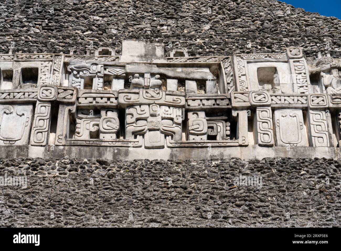 The east frieze on El Castillo or Structure A-6 in the Mayan ruins of ...
