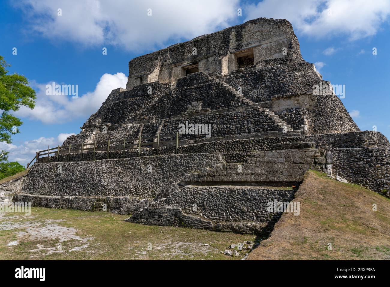 Rear view of El Castillo, Structure A-6, in the Mayan ruins in the ...