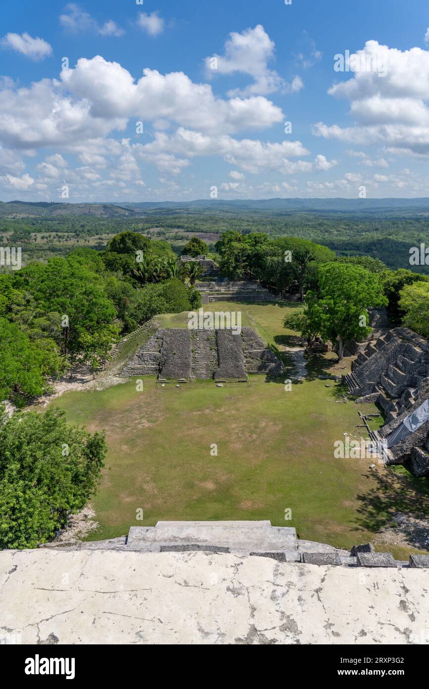 View of pyramids in Plazas A1 & A2 from the top of El Castillo ...