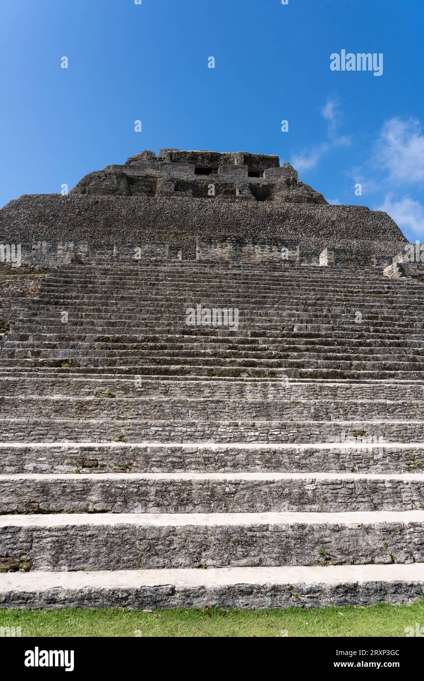 El Castillo, Structure 6, with the stairway of Structure 32 in front in ...