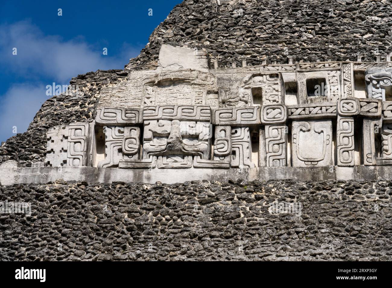 The east frieze on El Castillo or Structure A-6 in the Mayan ruins of ...