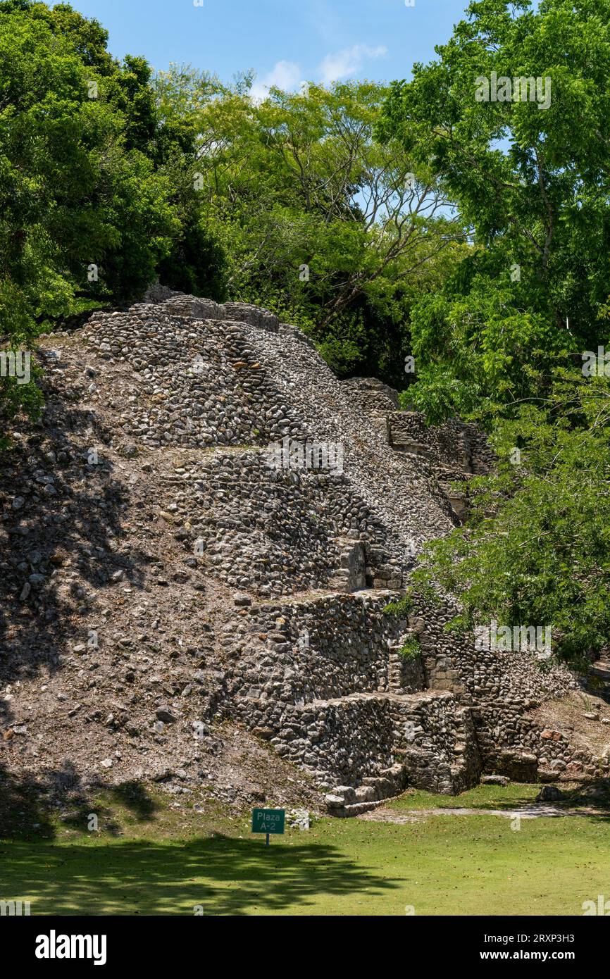 Structure A-2, a pyramid in the corner of Plaza A-2 in the Mayan ruins ...
