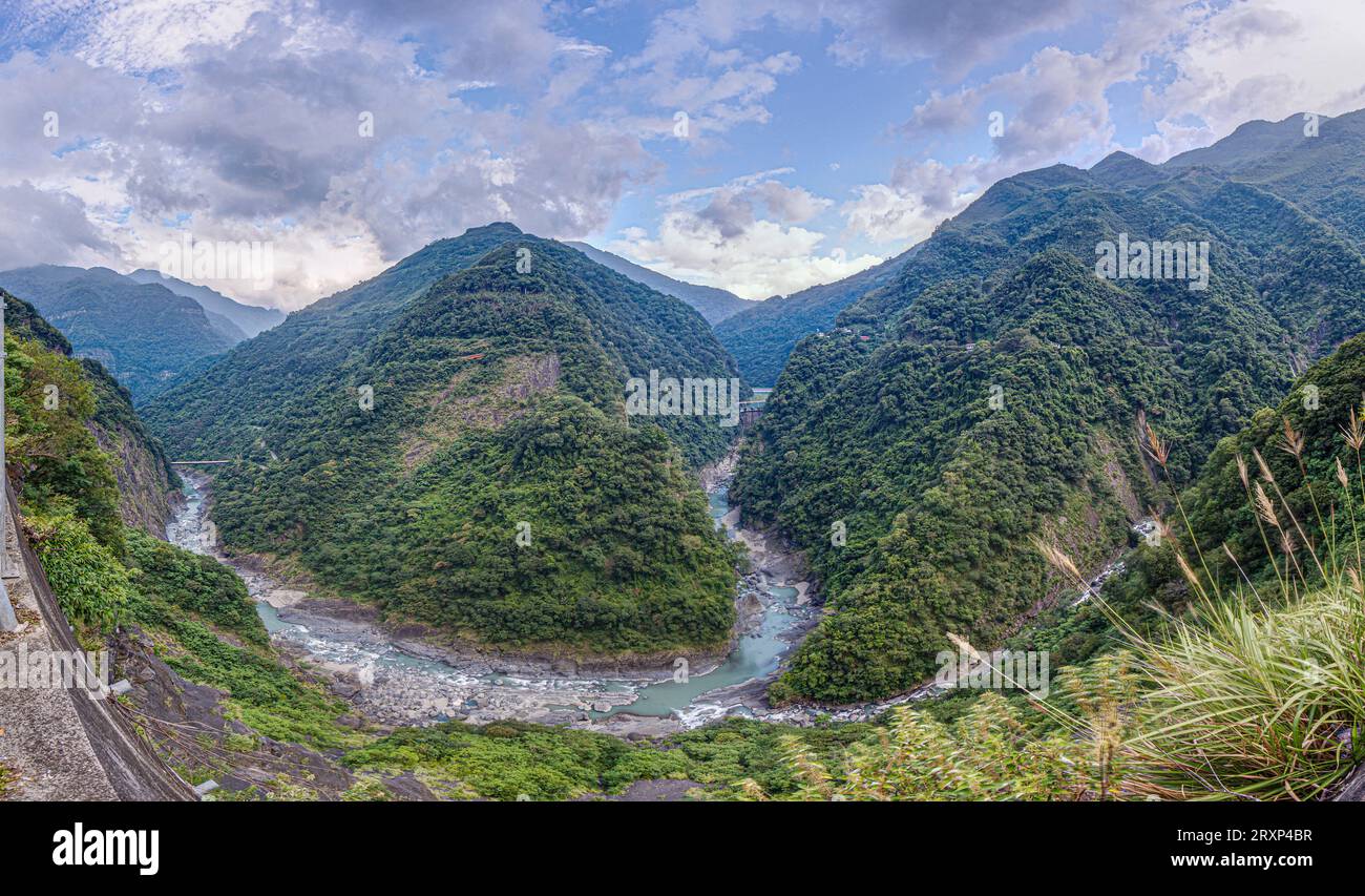 Panoramic picture over typical rough landscape of the Taiwanese ...
