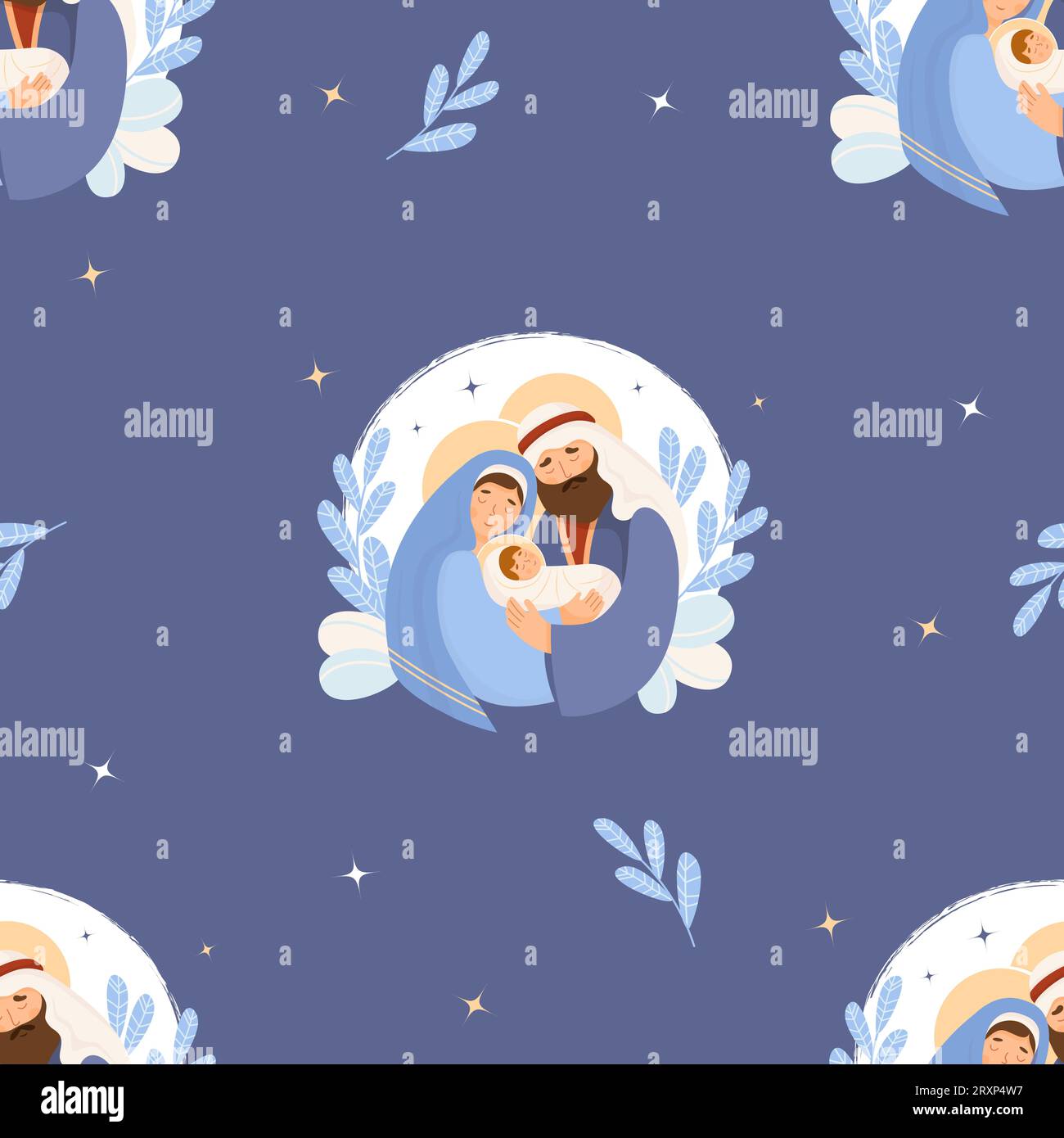 Merry Christmas seamless pattern. Holy family, birth of Jesus Christ ...